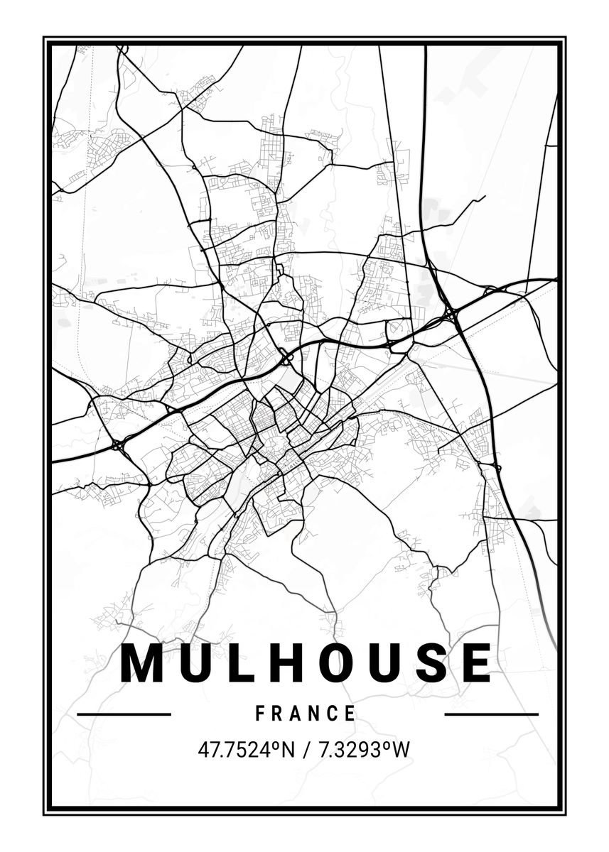 'Mulhouse Light City Map' Poster, picture, metal print, paint by Tien ...