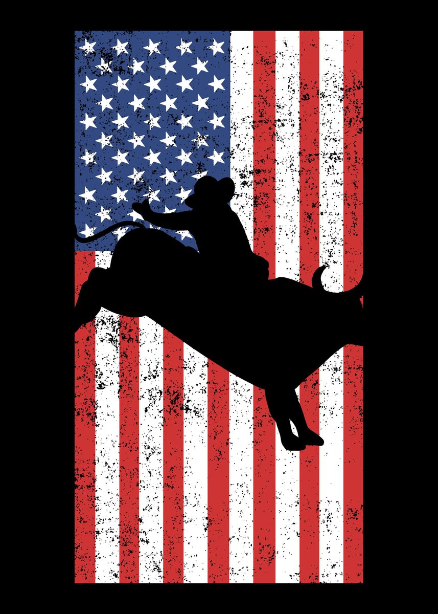 'Rodeo Amerika Reiten Flagg' Poster by Dominik Schneider | Displate