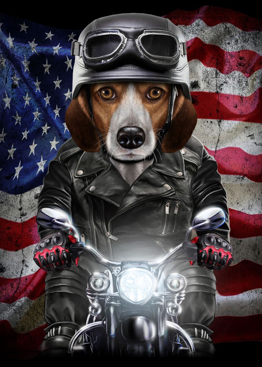 'Beagle Dog on Motorcycle' Poster by Fox Republic | Displate