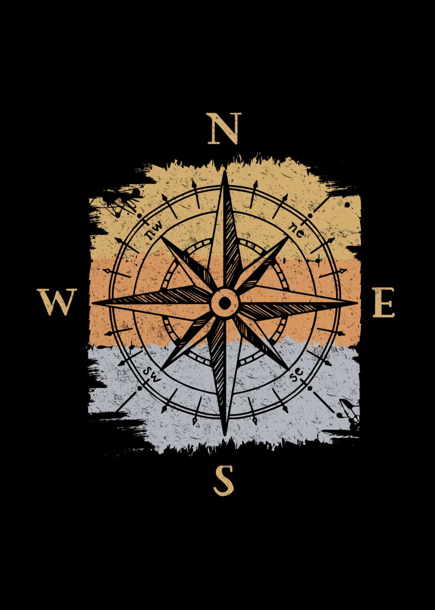 'Compass Navigation North' Poster, picture, metal print, paint by ...