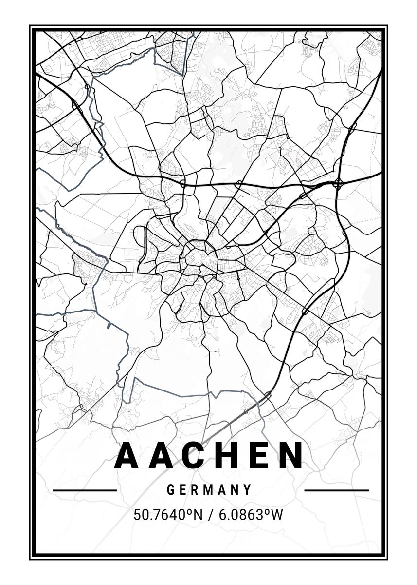 'Aachen Light City Map' Poster, picture, metal print, paint by Tien ...