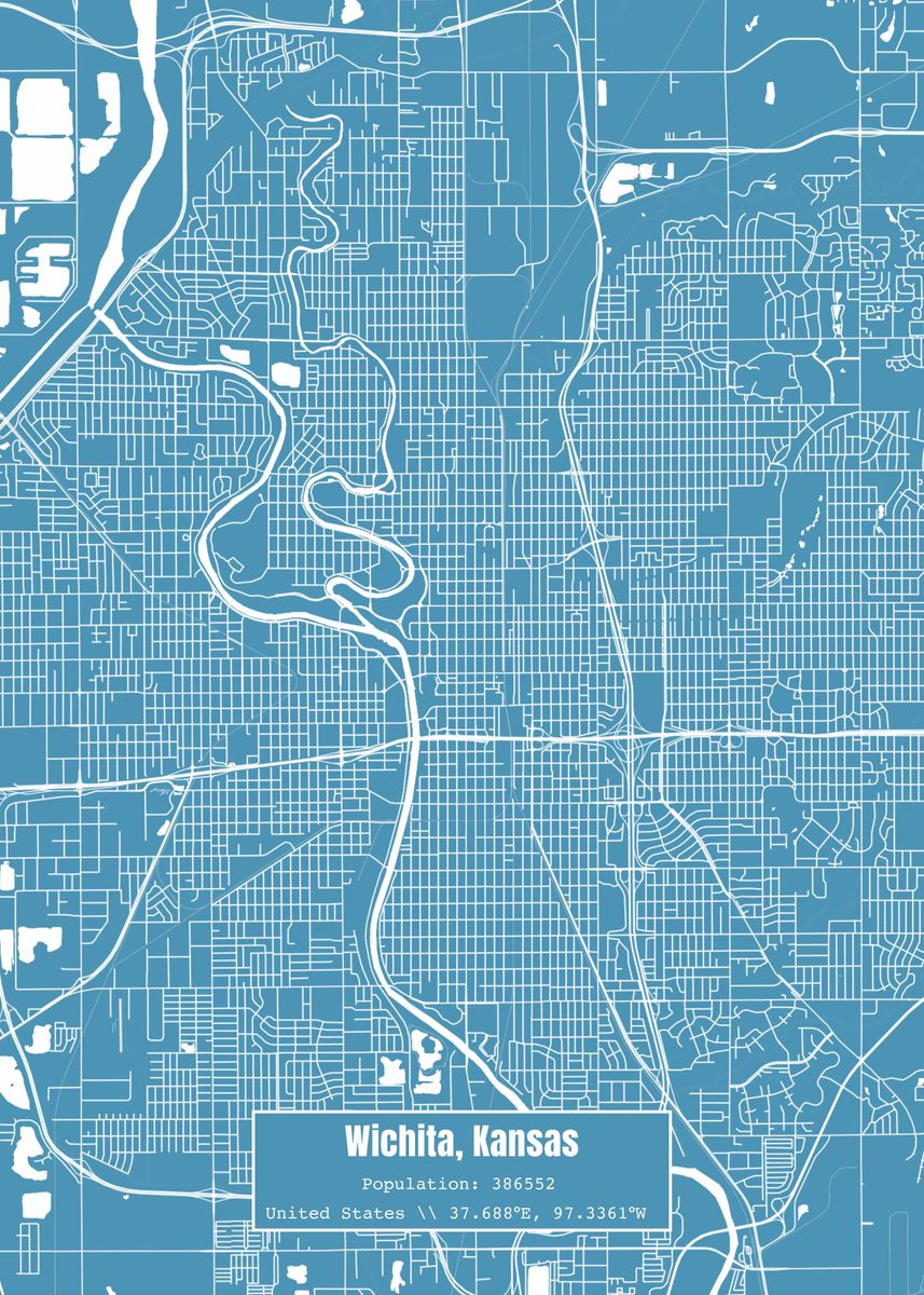 'Wichita Kansas Map Blue' Poster, picture, metal print, paint by ...