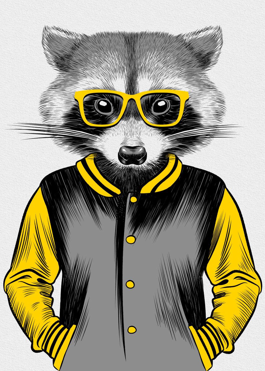 'Raccoon Nerd' Poster, picture, metal print, paint by Alberto Perez ...