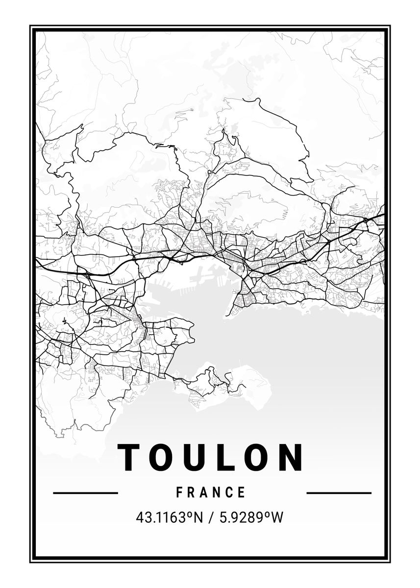 'Toulon Light City Map' Poster, picture, metal print, paint by Tien ...