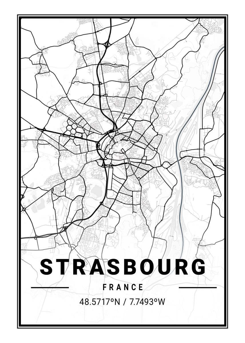 'Strasbourg Light City Map' Poster, picture, metal print, paint by Tien ...