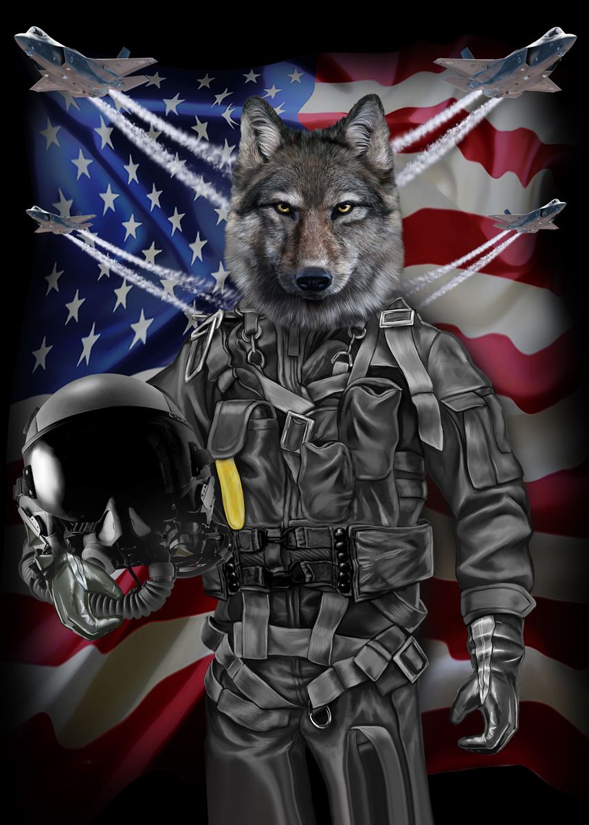 'Grey Wolf in Air Force' Poster, picture, metal print, paint by Jeff ...