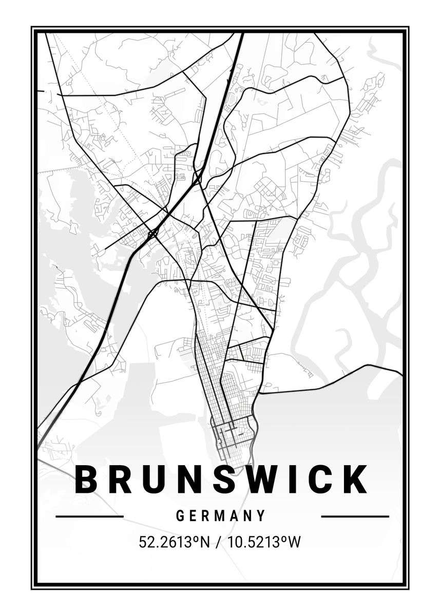 'Brunswick Light City Map' Poster, picture, metal print, paint by Tien ...