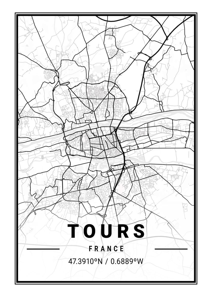 'Tours Light City Map' Poster, picture, metal print, paint by Tien ...