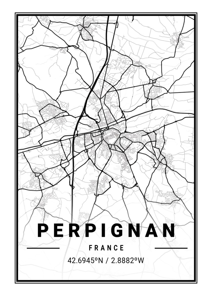 'Perpignan Light City Map' Poster, picture, metal print, paint by Tien ...