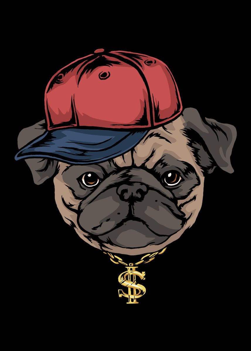 'Hip Hop Pug' Poster, picture, metal print, paint by CatRobot | Displate