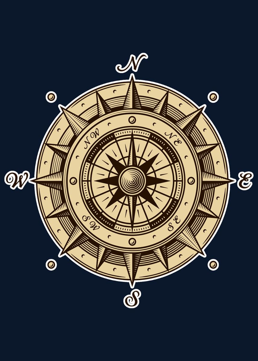 'Compass Nautik Captain' Poster, picture, metal print, paint by Sabine ...