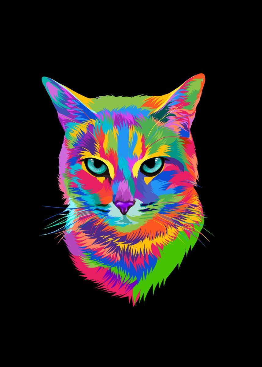 'Colorful rainbow cat' Poster, picture, metal print, paint by Fadya ...