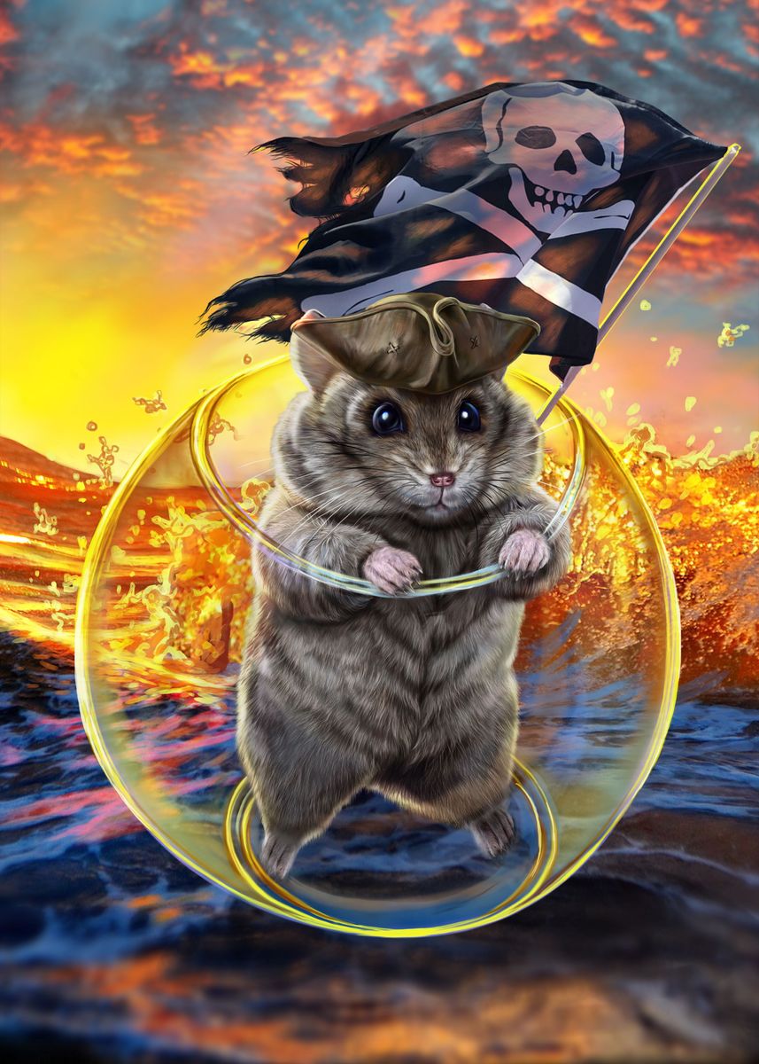 'Captain Hamster Pirate' Poster, picture, metal print, paint by Jeff ...