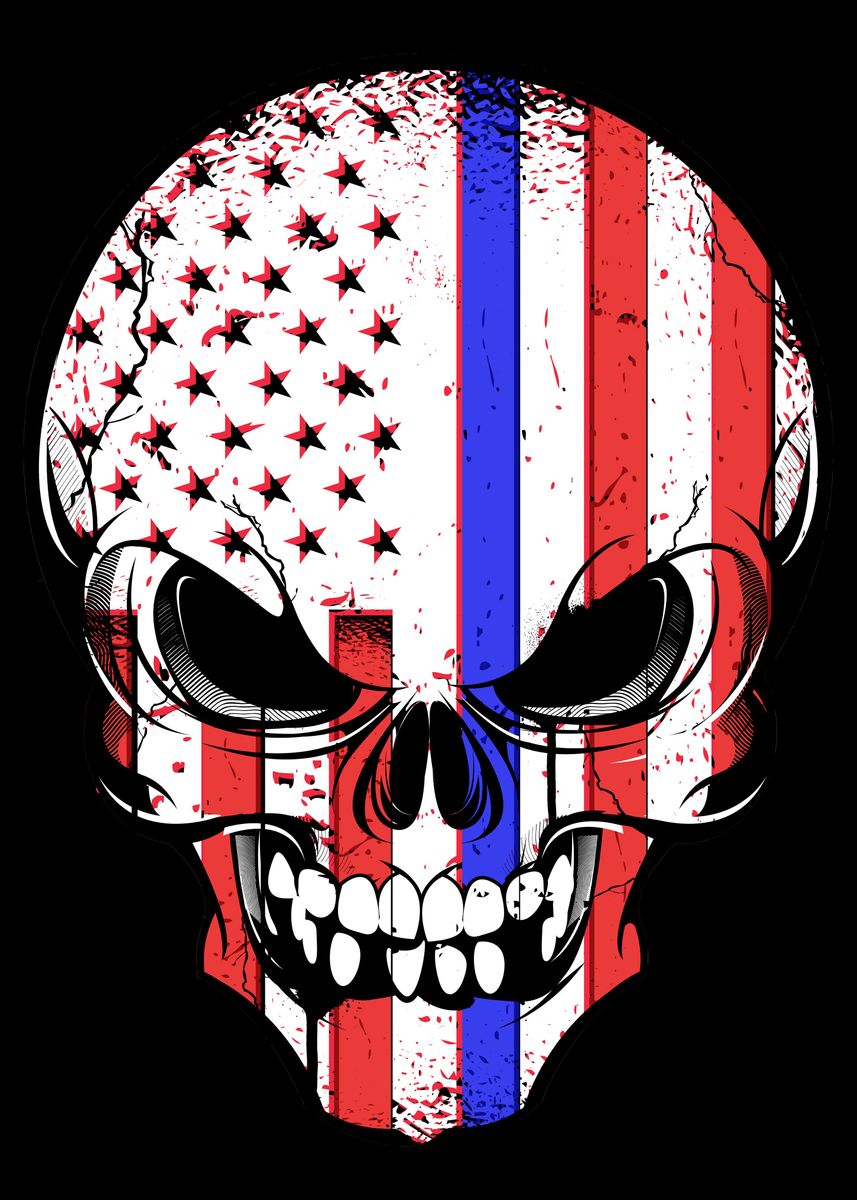 'Blue Line Police Skull' Poster, picture, metal print, paint by Bigup ...