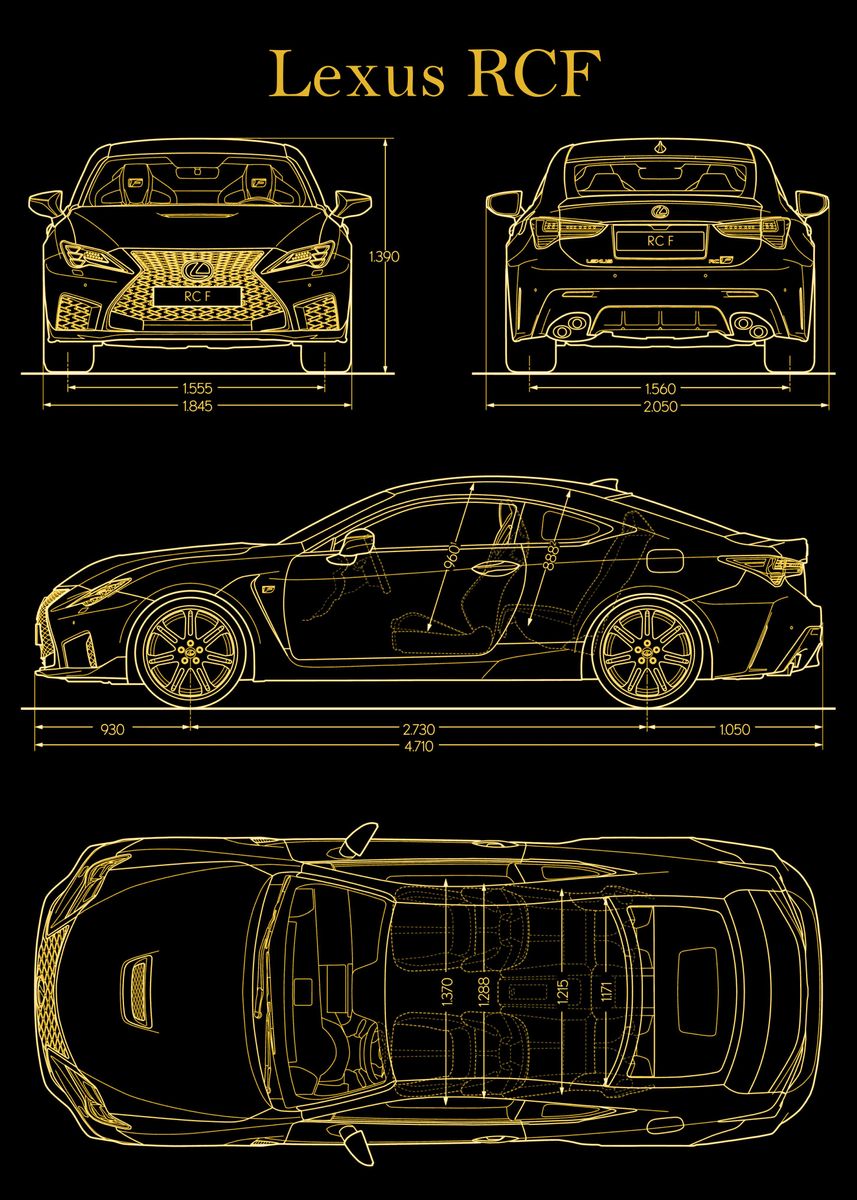 'Lexus RCF 2019 Blueprint' Poster, picture, metal print, paint by B & W ...