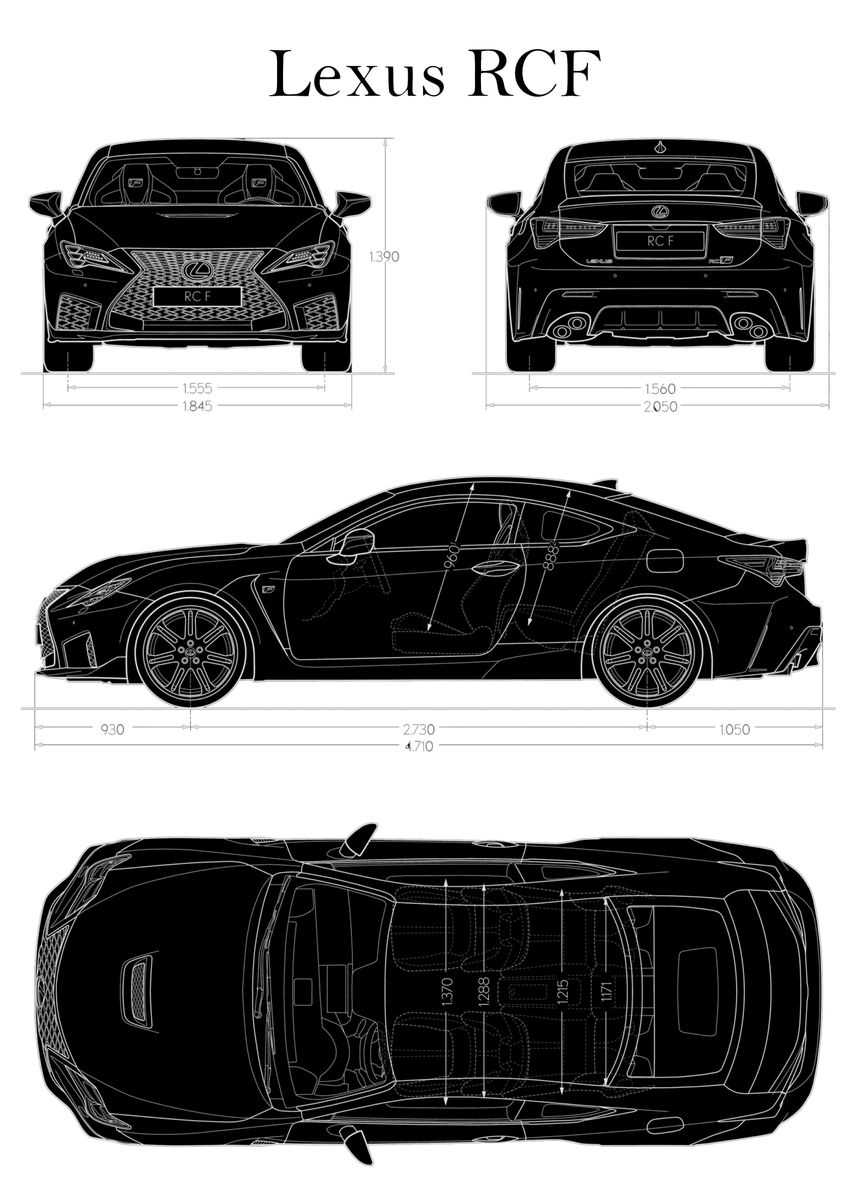 'Lexus RCF 2019 Blueprint' Poster, picture, metal print, paint by B & W ...