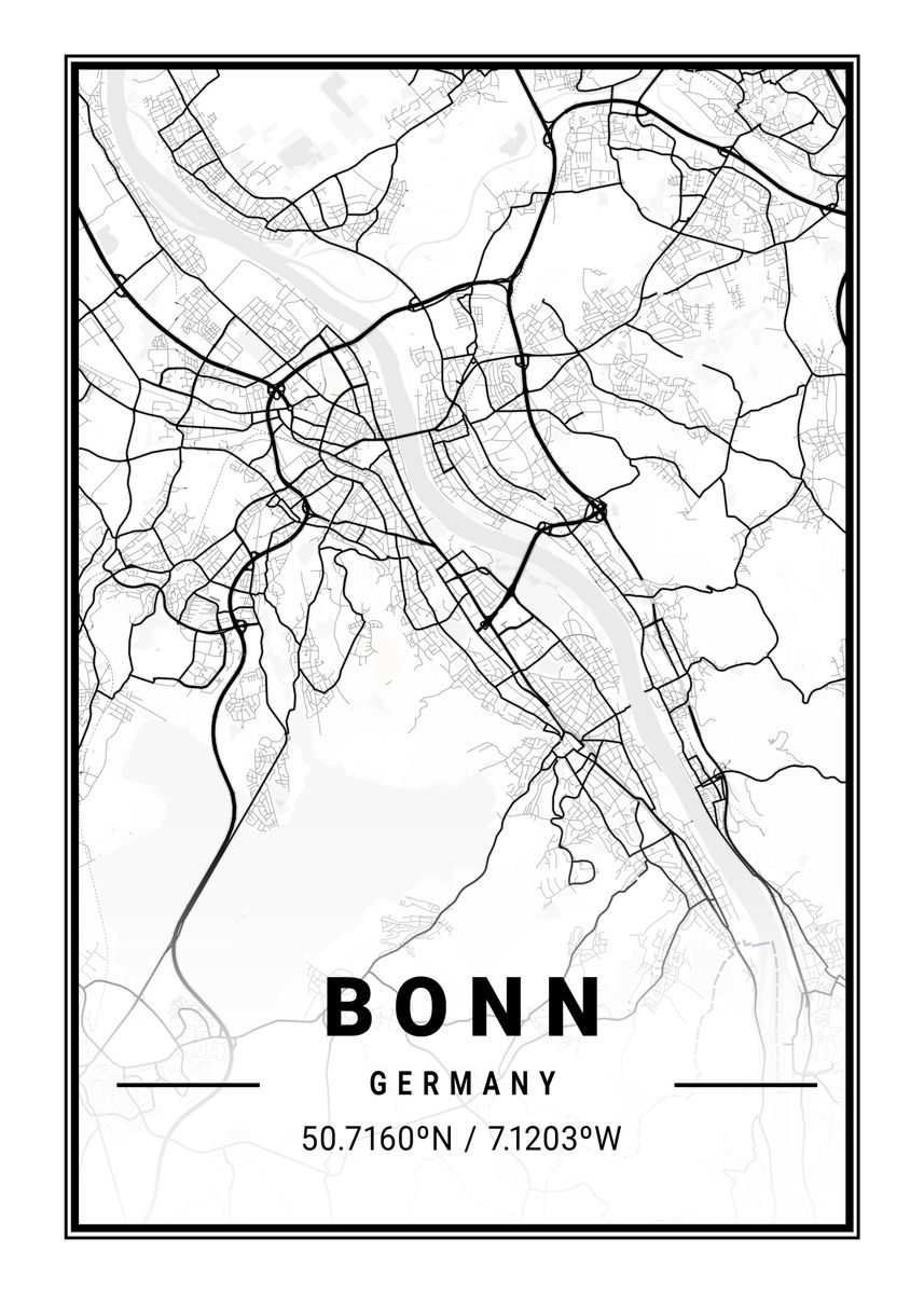 'Bonn Light City Map' Poster, picture, metal print, paint by Tien ...