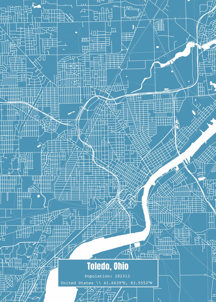 'Toledo Ohio Topo Map Blue' Poster by Outward Cartography | Displate