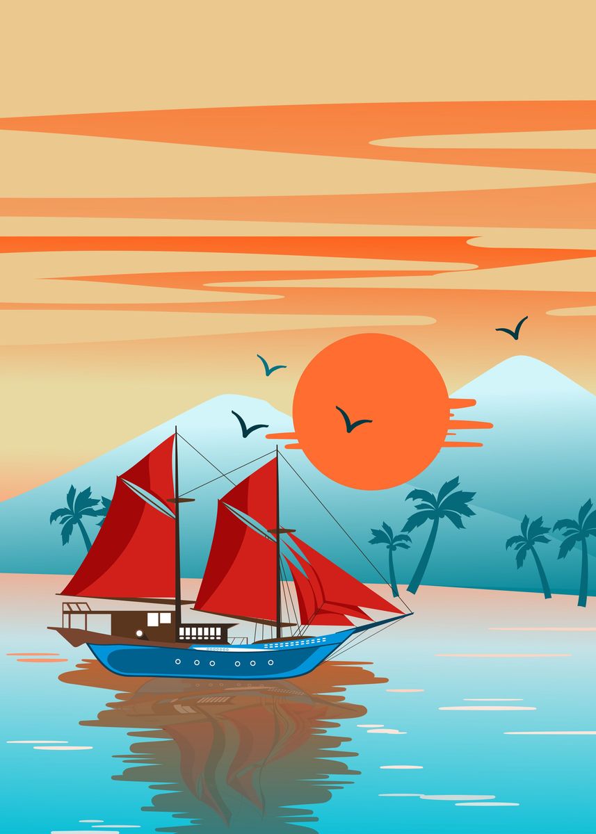 'Sailing boat at the sea' Poster, picture, metal print, paint by Max ...