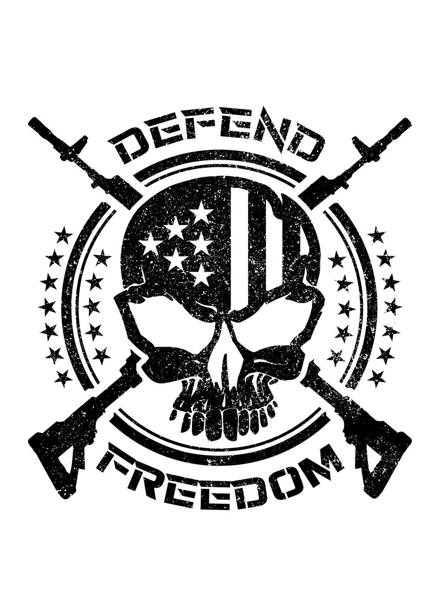 'Defend Freedom USA Skull' Poster, picture, metal print, paint by ...