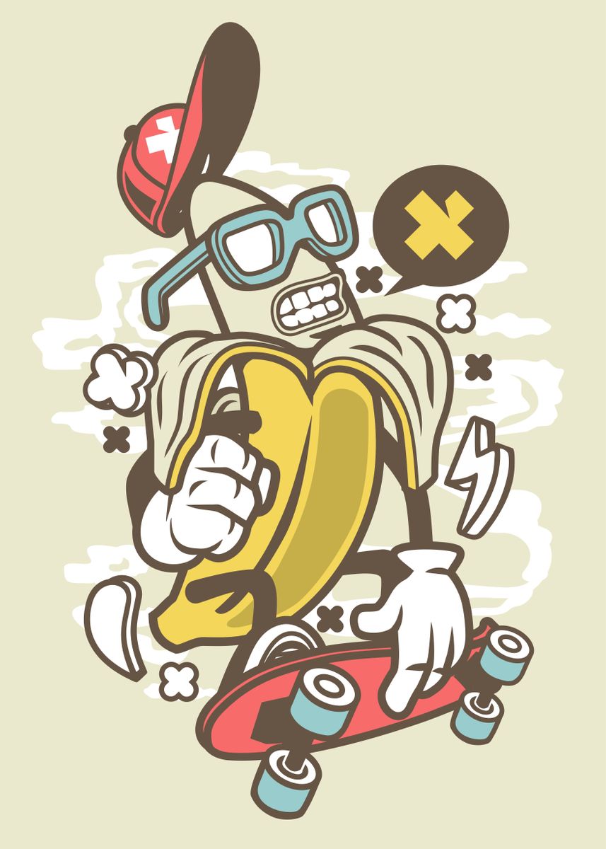 'Cartoon Banana Man' Poster, picture, metal print, paint by Chris ...