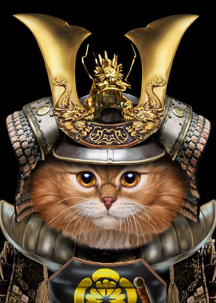 'Japan Samurai Warrior Cat' Poster, picture, metal print, paint by Jeff ...