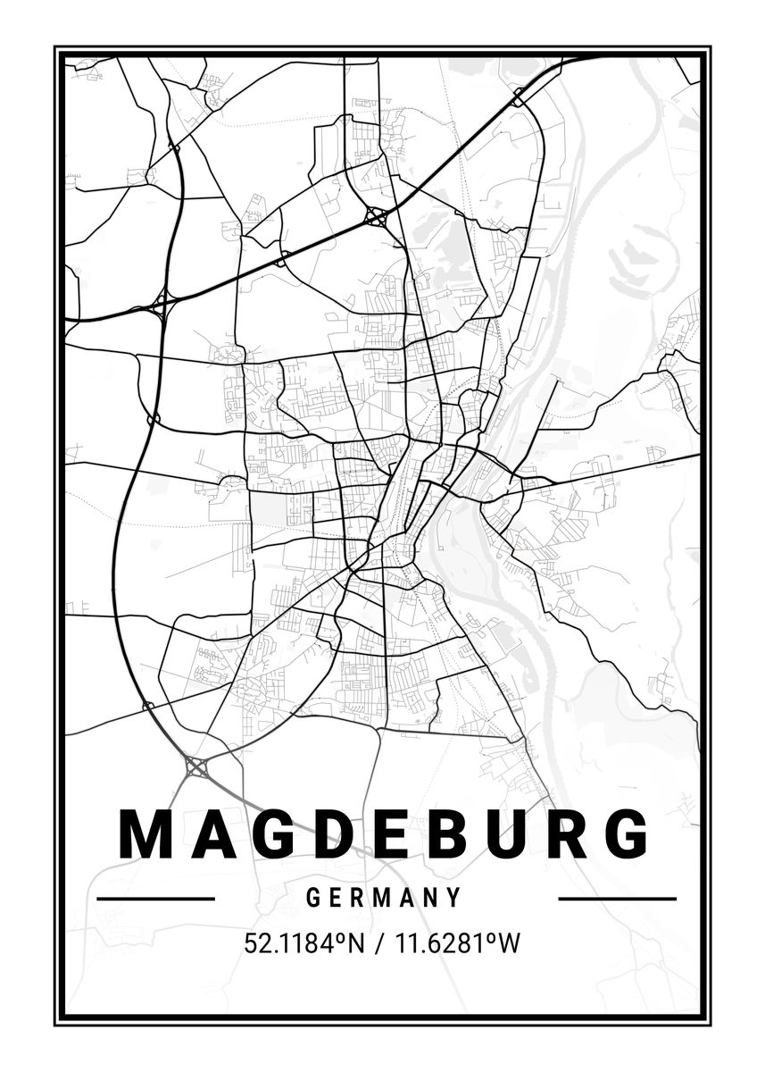 'Magdeburg Light City Map' Poster, picture, metal print, paint by Tien ...
