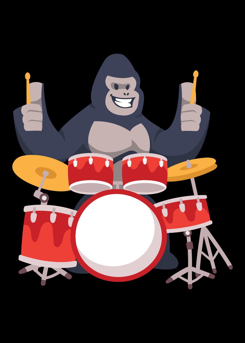 'Gorilla Drummer' Poster, picture, metal print, paint by Uwe Seibert ...