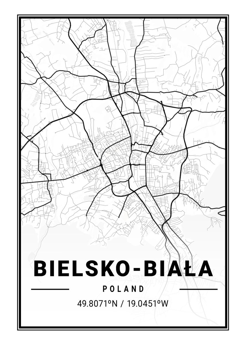 'Bielsko Biala Light Map' Poster, picture, metal print, paint by Tien ...