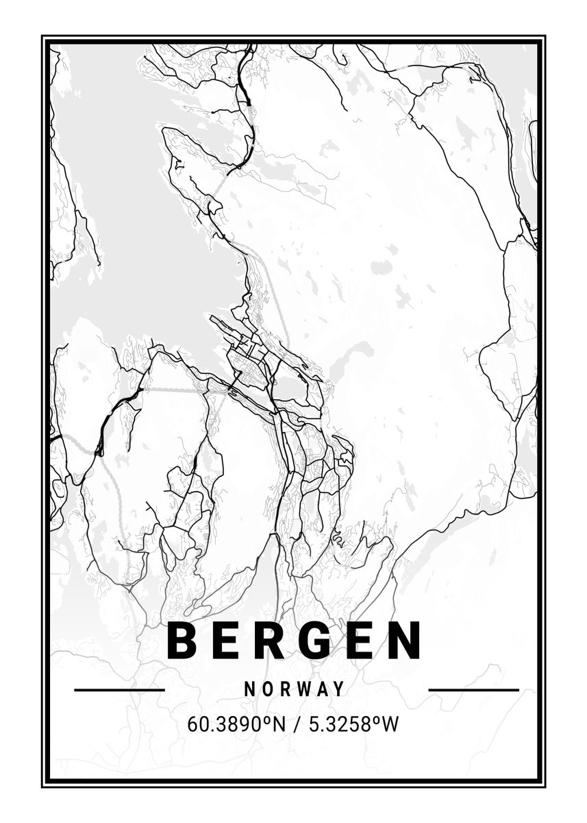 'Bergen Light City Map' Poster, picture, metal print, paint by Tien ...