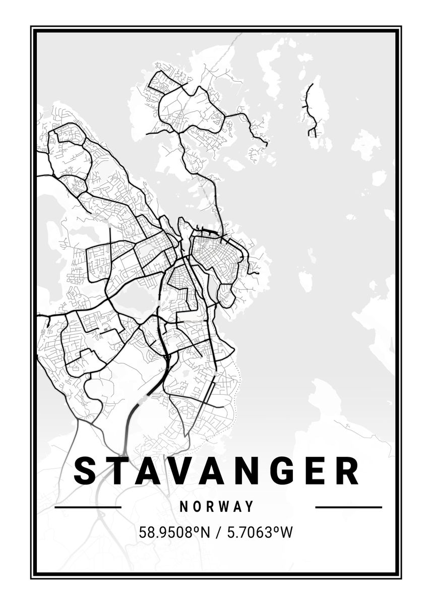 'Stavanger Light City Map' Poster, picture, metal print, paint by Tien ...