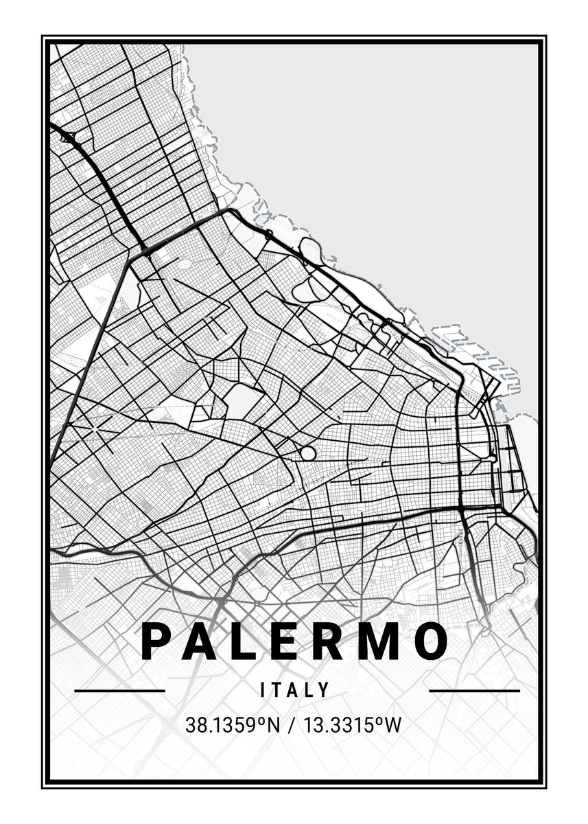 'Palermo Light City Map' Poster, picture, metal print, paint by Tien ...