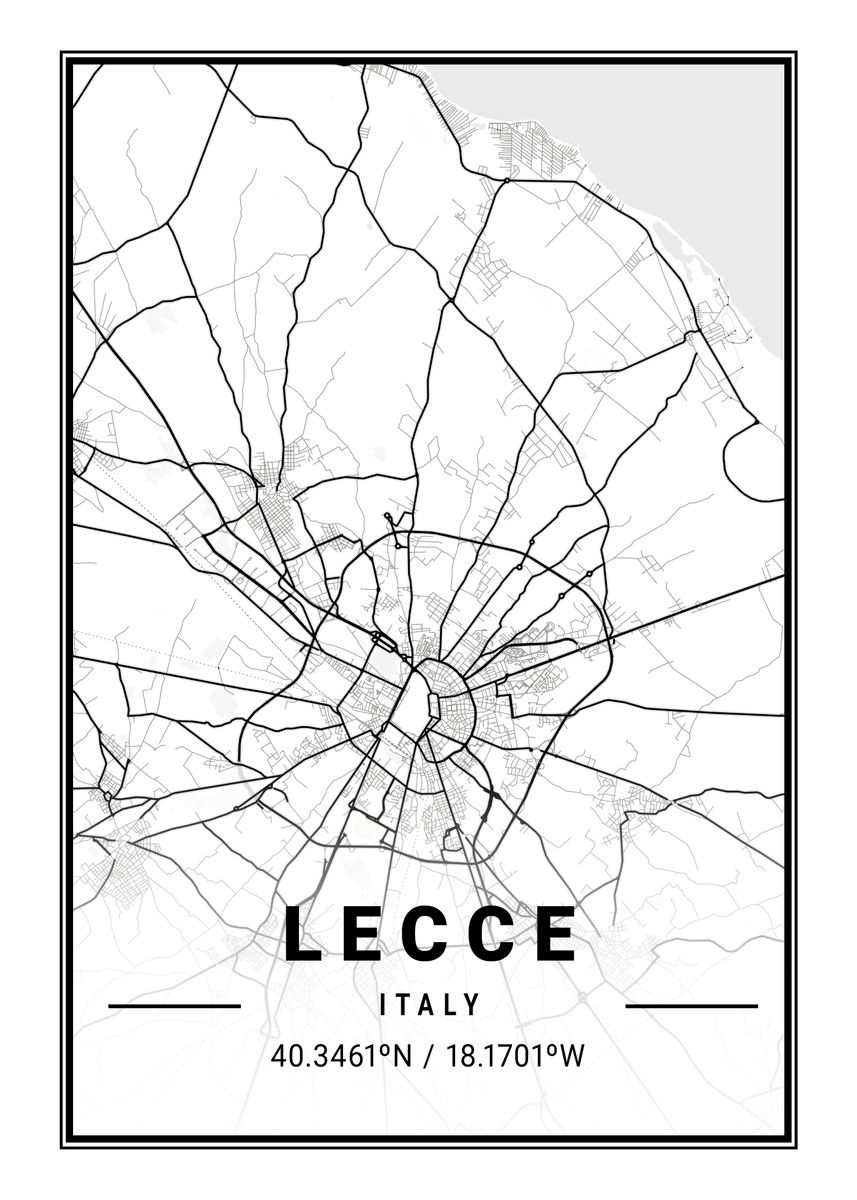 'Lecce Light City Map' Poster, picture, metal print, paint by Tien ...