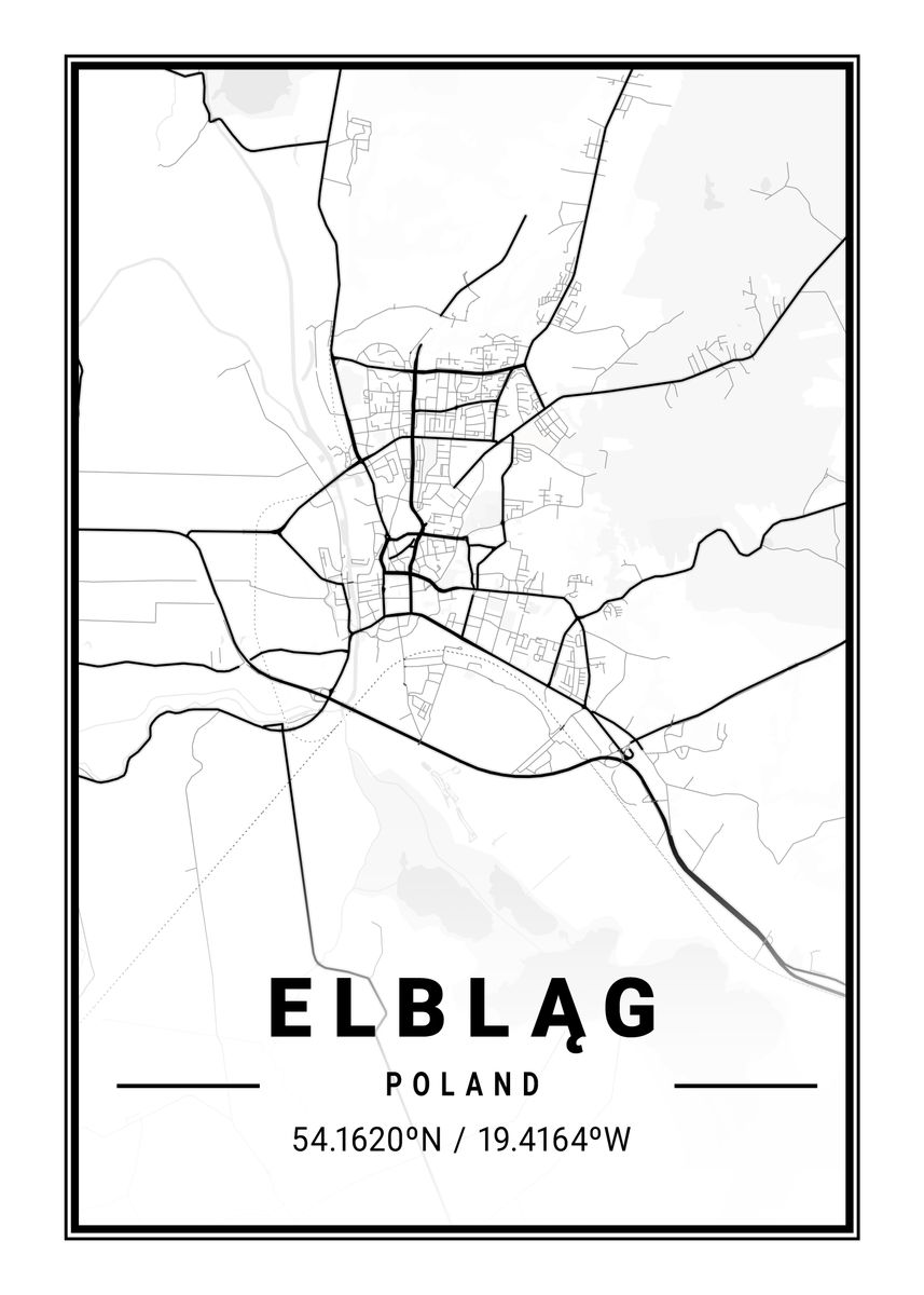 'Elblag Light City Map' Poster, picture, metal print, paint by Tien ...
