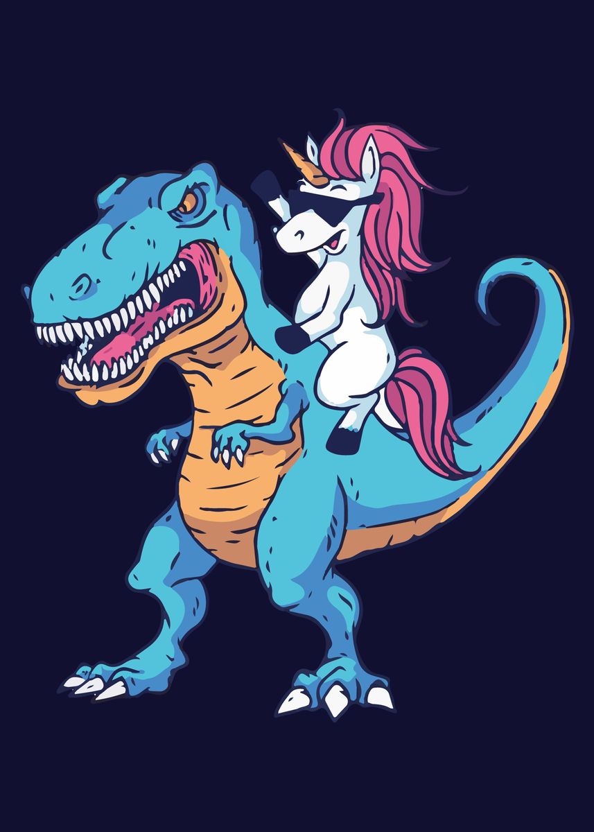 'Unicorn ride on Dinosaur' Poster, picture, metal print, paint by Max ...