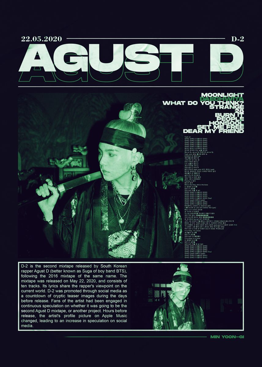 'Agust D' Poster, picture, metal print, paint by Andi Permana | Displate