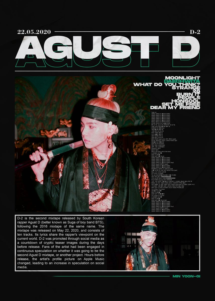 'Agust D' Poster, picture, metal print, paint by Andi Permana | Displate