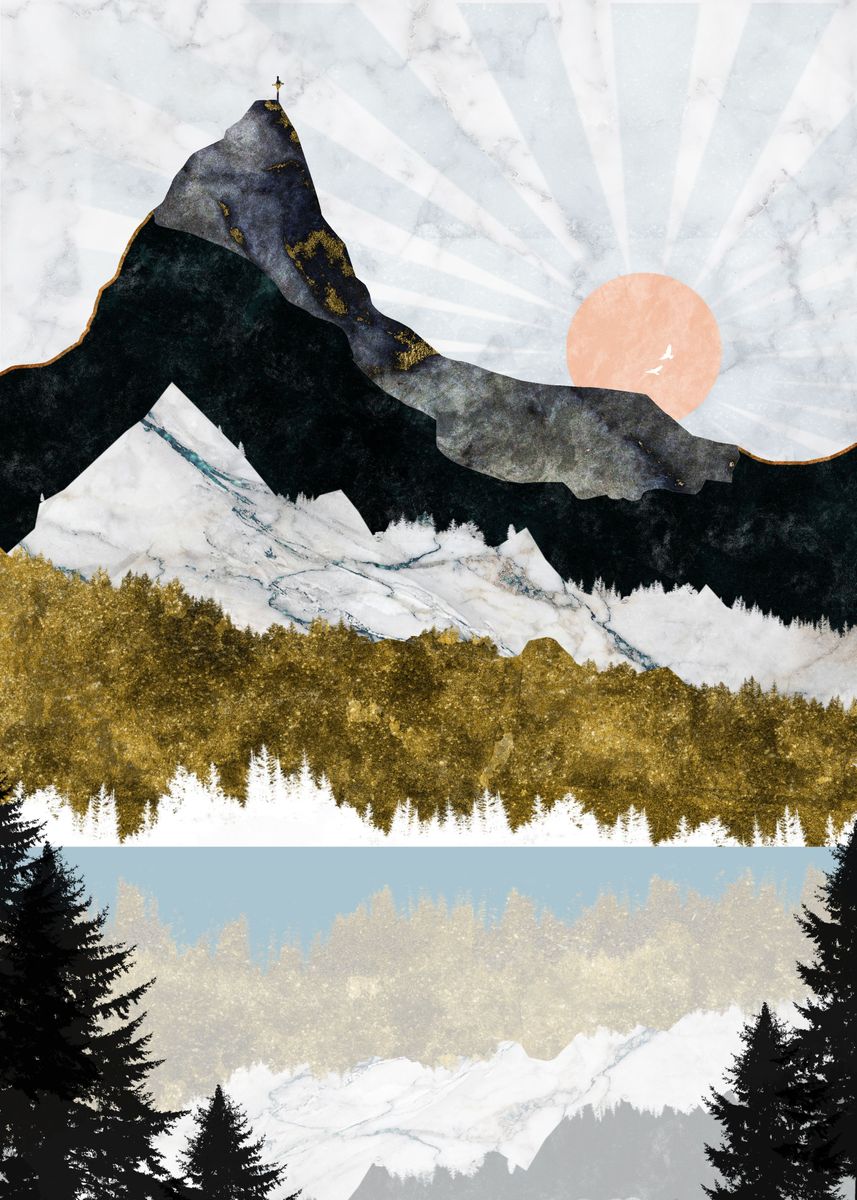 'Red sunrise' Poster, picture, metal print, paint by Jean C | Displate