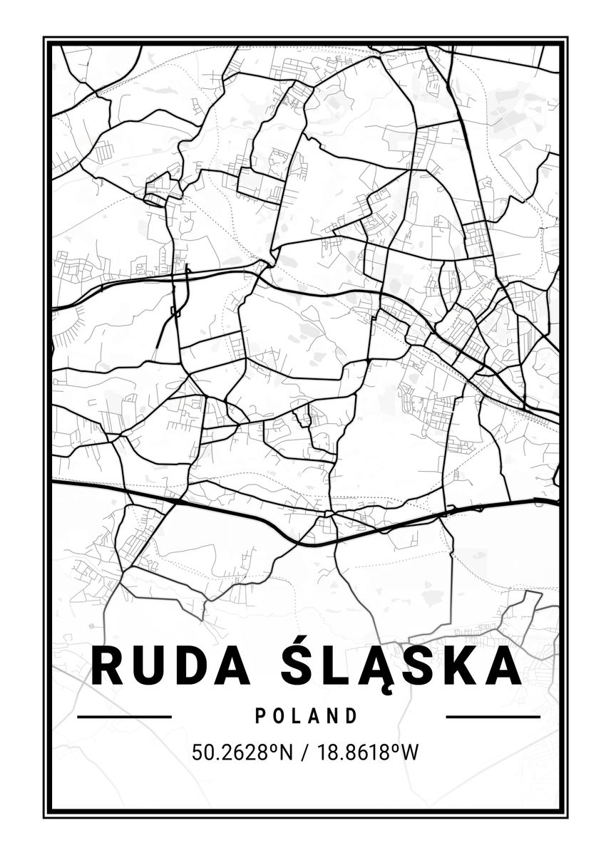 'Ruda Slaska Light City Map' Poster, picture, metal print, paint by ...