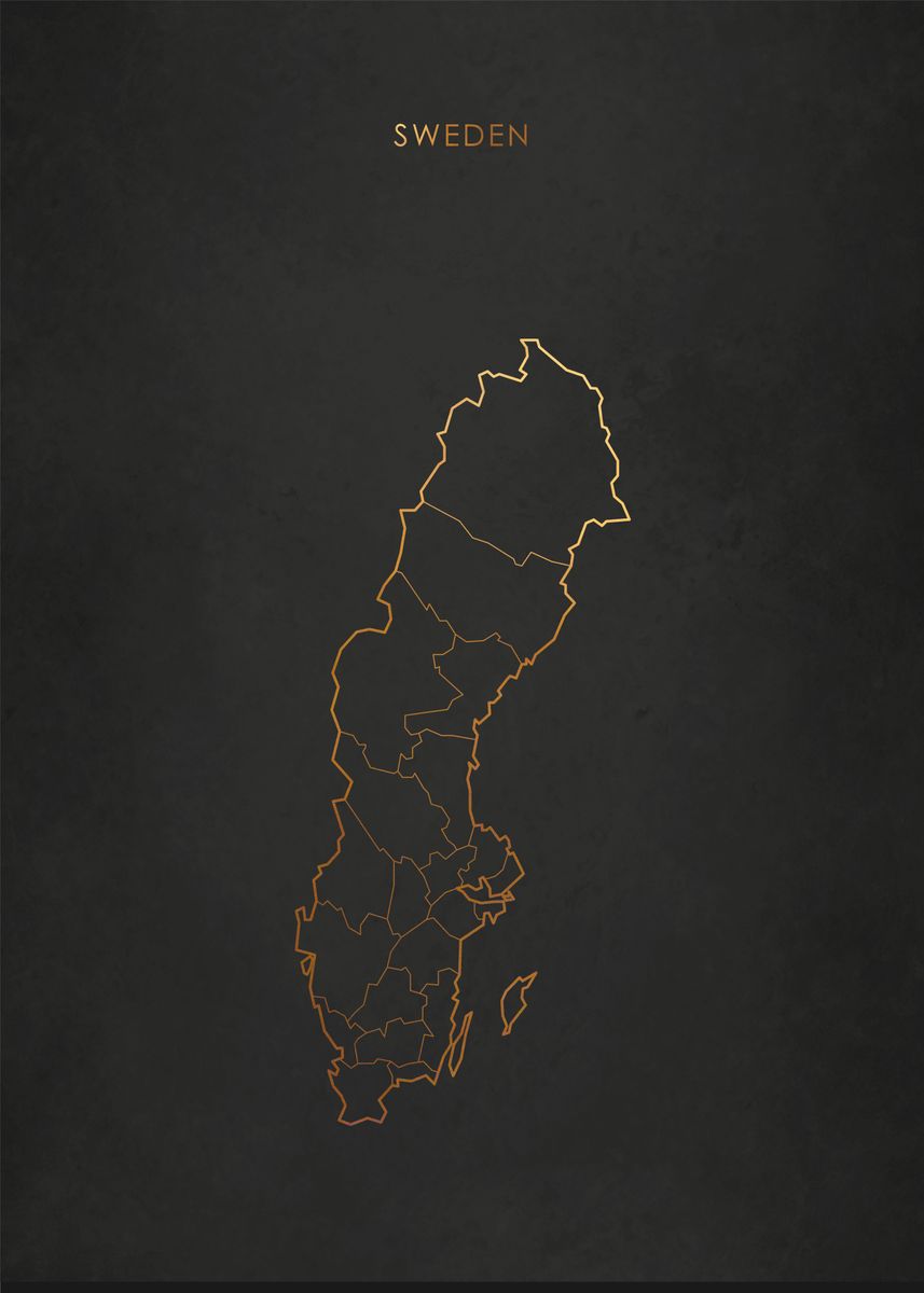 'Gold Sweden Map' Poster, picture, metal print, paint by Alo | Displate