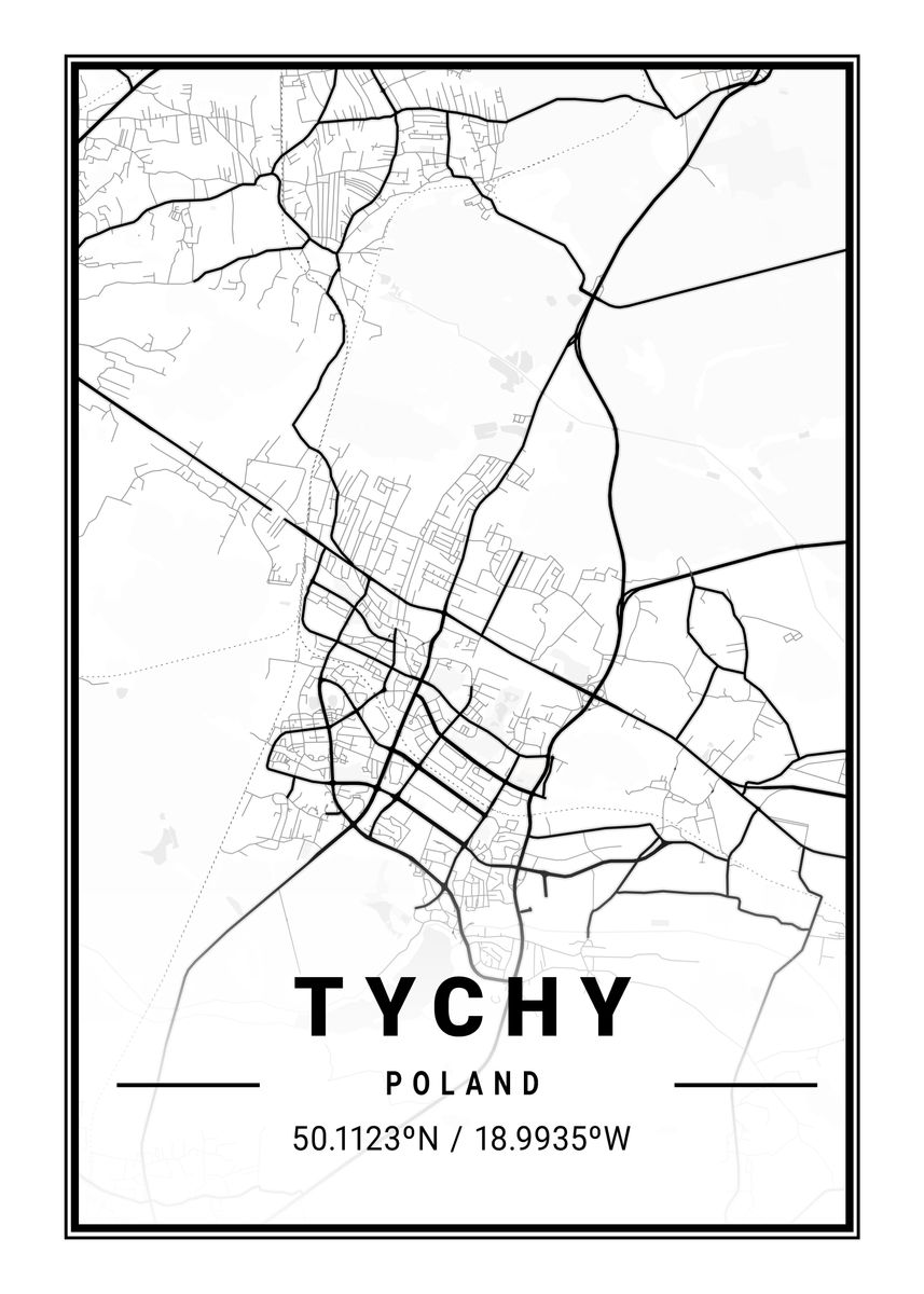 'Tychy Light City Map' Poster by Tien Stencil | Displate