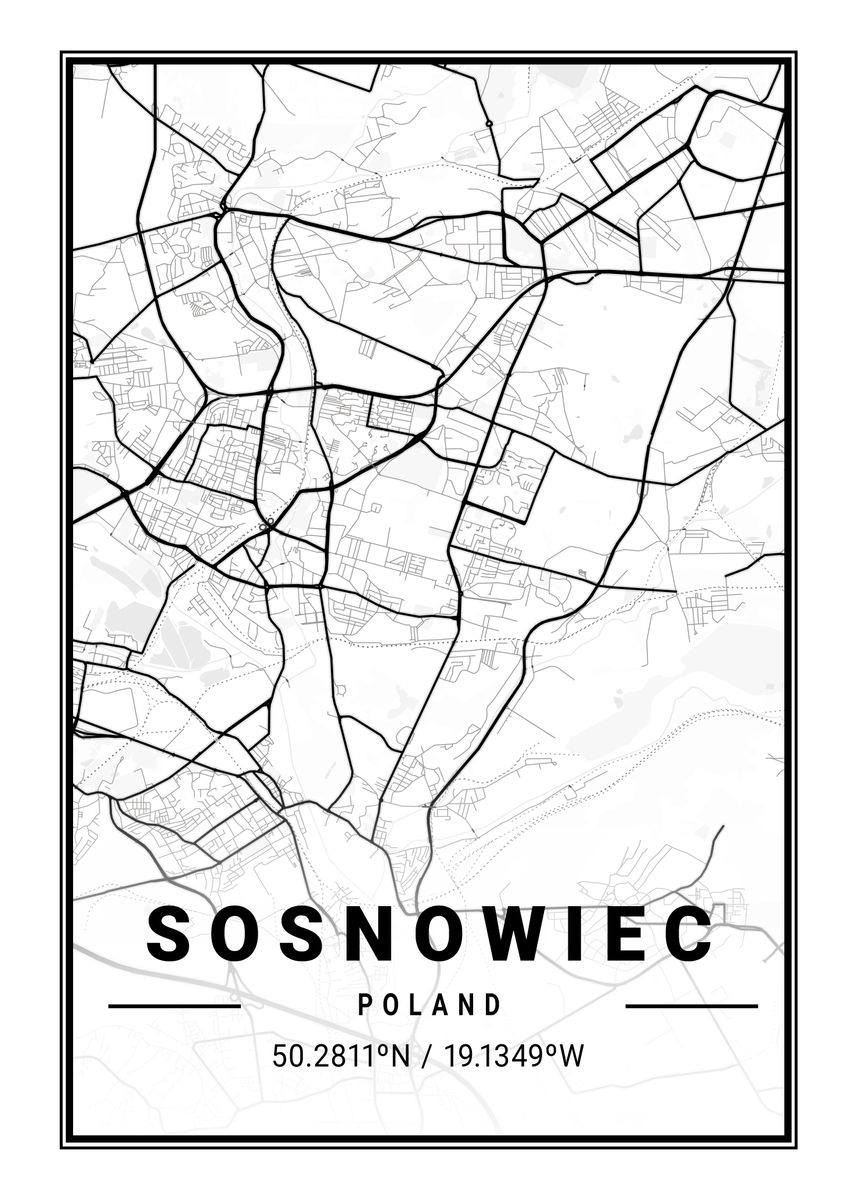 'Sosnowiec Light City Map' Poster, picture, metal print, paint by Tien ...