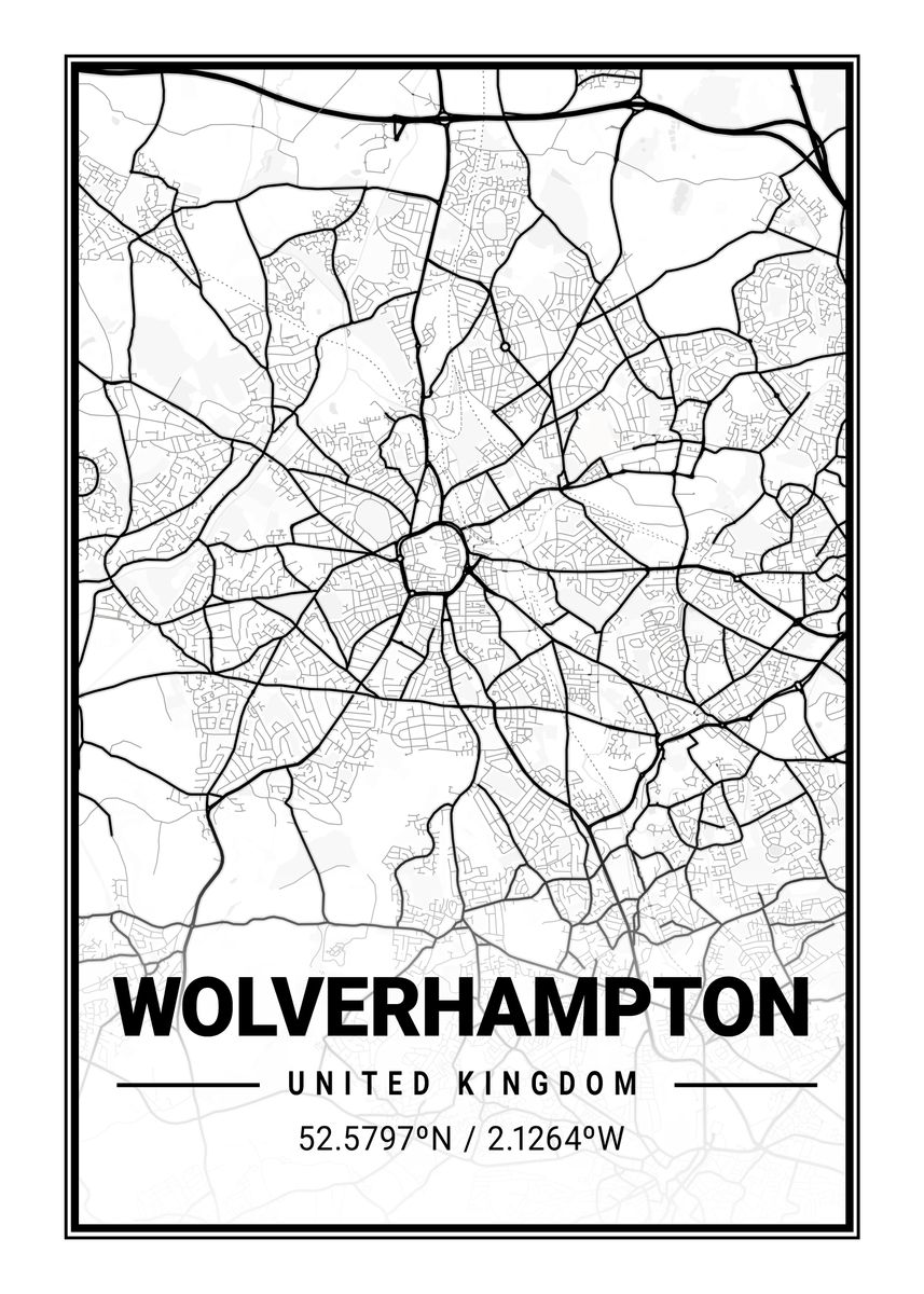 'Wolverhampton City Map' Poster, picture, metal print, paint by Tien ...