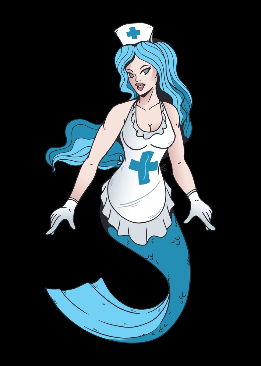 'Mermaid as Nurse healthcar' Poster, picture, metal print, paint by ...