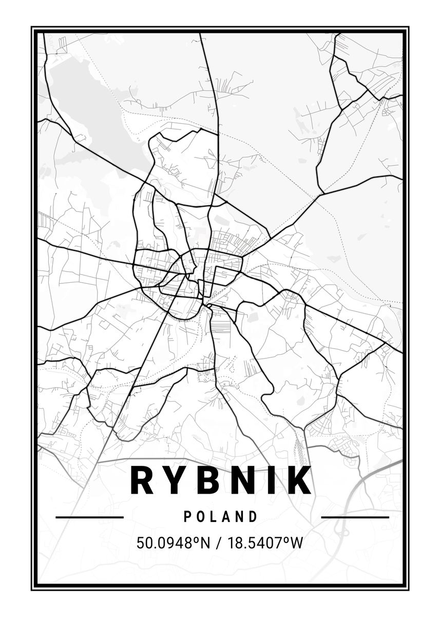 'Rybnik Light City Map' Poster, picture, metal print, paint by Tien ...