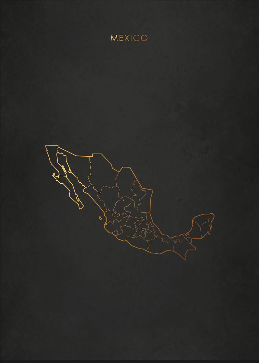'Gold Mexico Map' Poster, picture, metal print, paint by aio | Displate