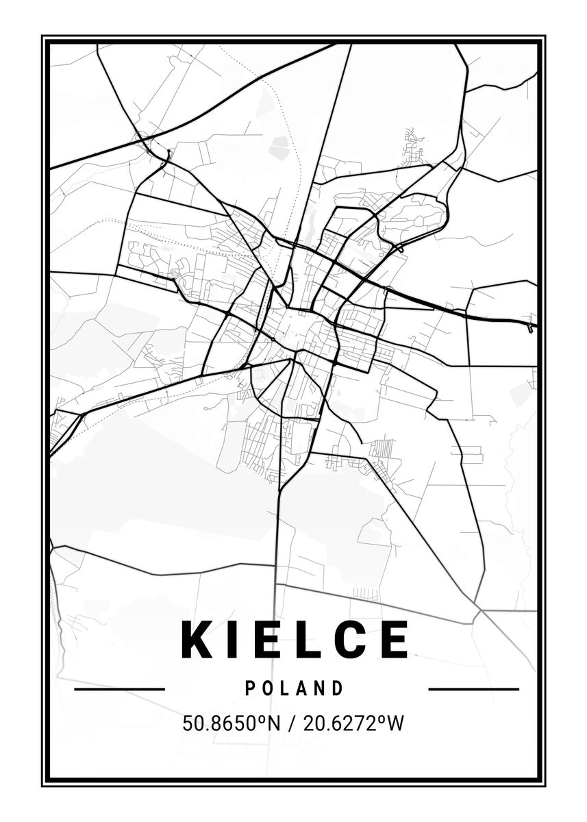 'Kielce Light City Map' Poster, picture, metal print, paint by Tien ...