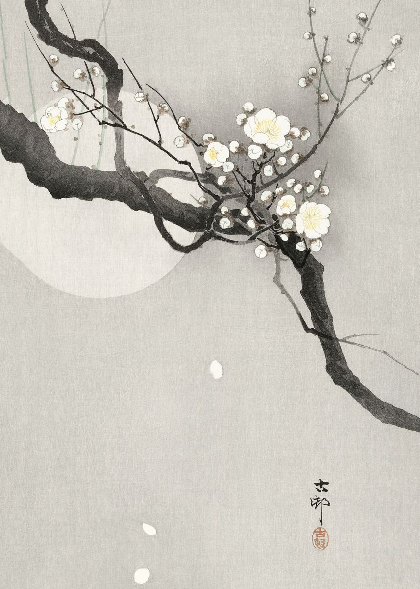 'Plum blossom and full moon' Poster by tony4urban | Displate
