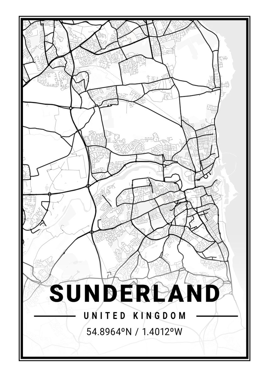 'Sunderland Light City Map' Poster by Tien Stencil | Displate