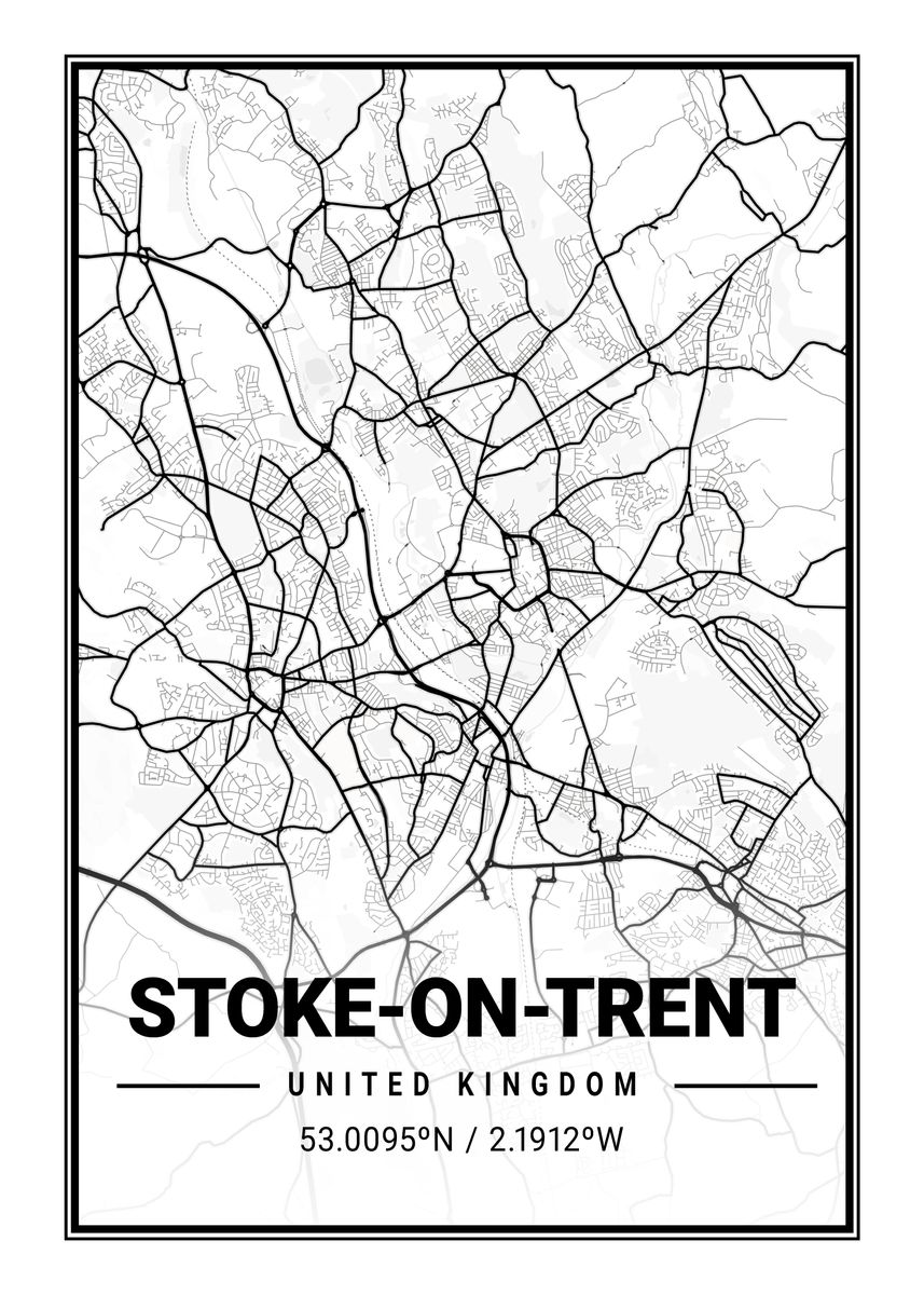 'Stoke On Trent Light Map' Poster, picture, metal print, paint by Tien ...